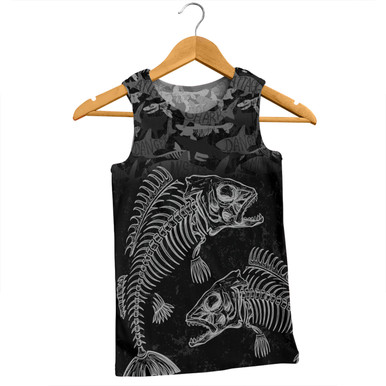 Australia Fishing Custom Men Singlet - Fish Reaper Fish Skeleton Grey ...