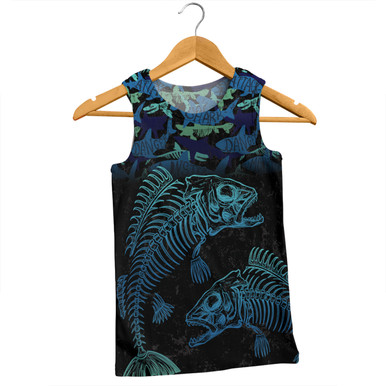 Australia Fishing Custom Men Singlet - Fish Reaper Fish Skeleton Blue ...