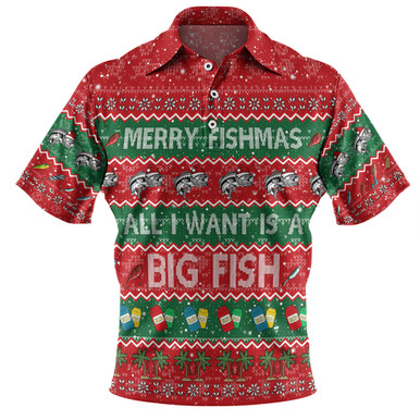 Australia Christmas Custom Polo Shirt - Merry Fishmas All I Want is a ...