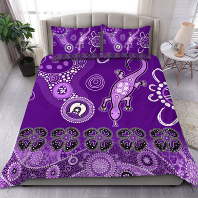 Australia Goanna Aboriginal Bedding Set - Indigenous Dot Goanna (Purple ...