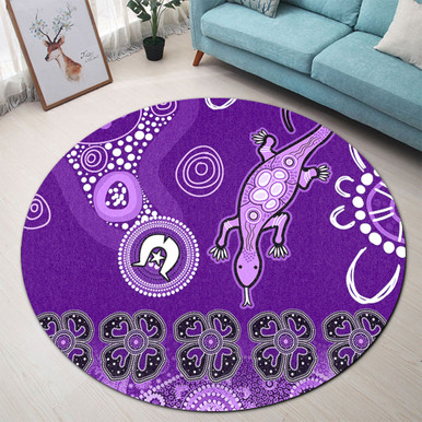 Australia Goanna Aboriginal Round Rug - Indigenous Dot Goanna (Purple ...