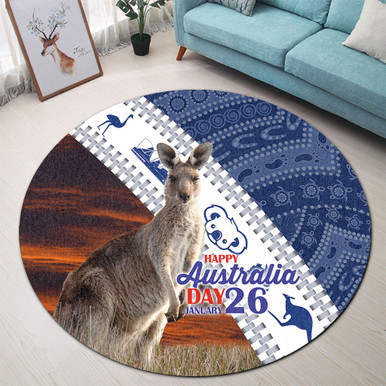 Australia Australia Day Round Rug - Kangaroo Happy Australia Day ...