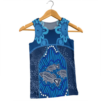Australia Aboriginal Custom Men Singlet - Blue Aboriginal Dot With Fish ...