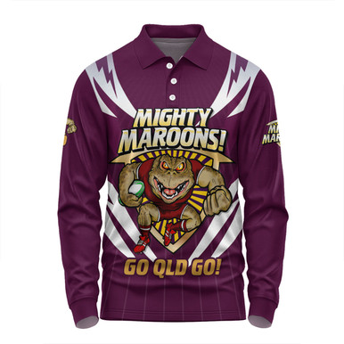 Queensland Maroons Long Sleeve Polo Shirt Custom State Of Origin 2024 ...