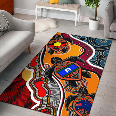 Australia Area Rug - Australia Aboriginal Dots With Turtle and NAIDOC Flags