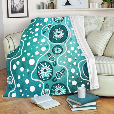 Australia Blanket Green Background Design Enhanced By Aboriginal Dot Art