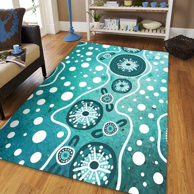 Australia Area Rug Green Background Design Enhanced By Aboriginal Dot Art