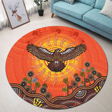 Australia Round Rug Indigenous Flying Eagle With Aboriginal Dot Art