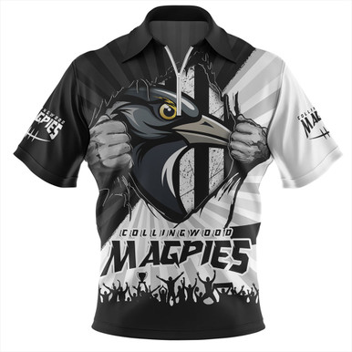 Collingwood Zip Polo Shirt Breaking Through Fan Design