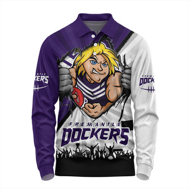 Fremantle Long Sleeve Polo Shirt Breaking Through Fan Design