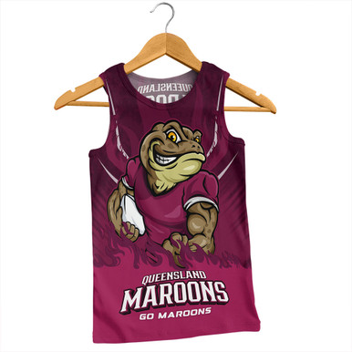 Queensland Maroons Men Singlet Strong Fighting Flame Go Maroons