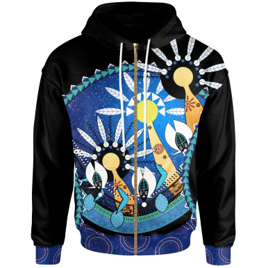 Australia Torres Strait Zip-up Hoodie - Dhari Mask In Plam Tree