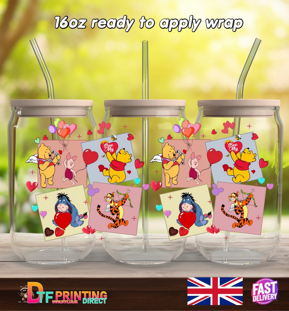 bee mine winnie uvdtf libby cup sticker - dtfprintingdirect