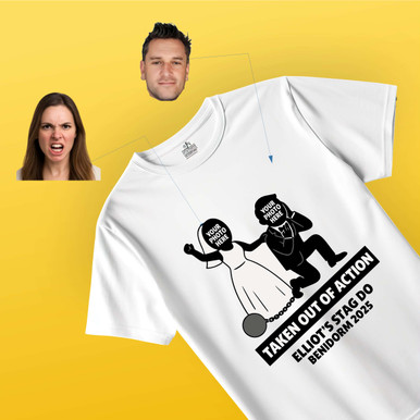 Taken out of action funny Personalised FACE Stag Do Party T-Shirts, It ...