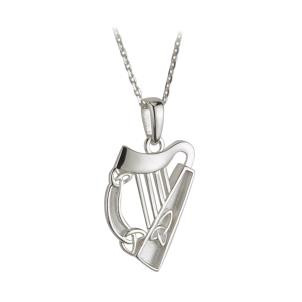 Sterling Silver Harp and Trinity Knot Necklace | Irish Harp Necklace ...