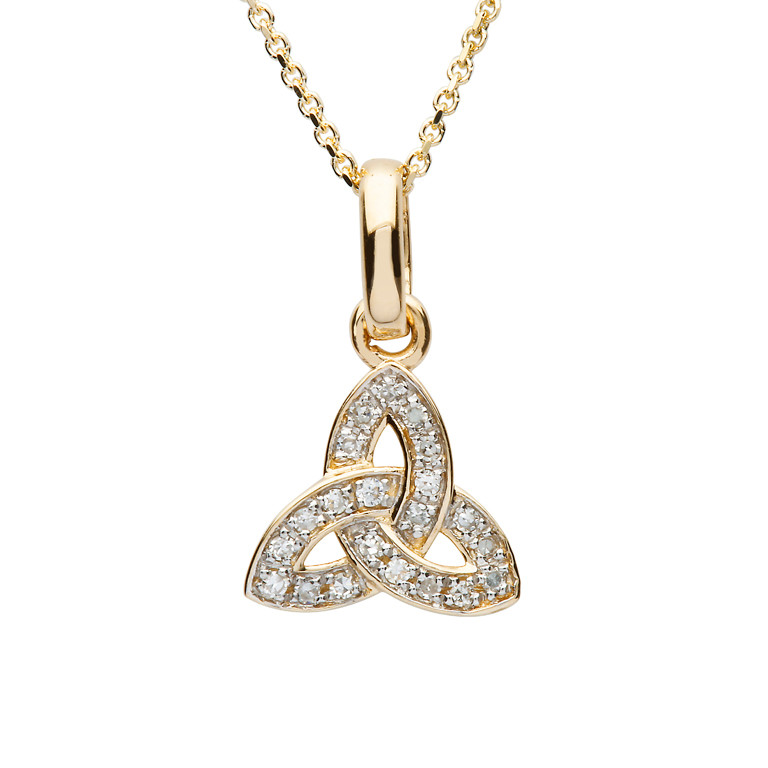 14K Yellow Gold Trinity Knot w/ Diamonds Necklace | Irish Gold Jewelry ...