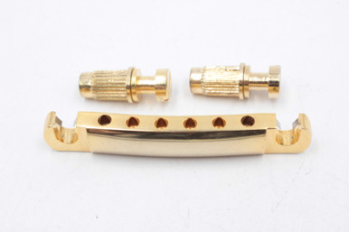 Gold Epiphone Tune-O-Matic Clip Lock Adjustable Guitar Stopbar W/ Posts