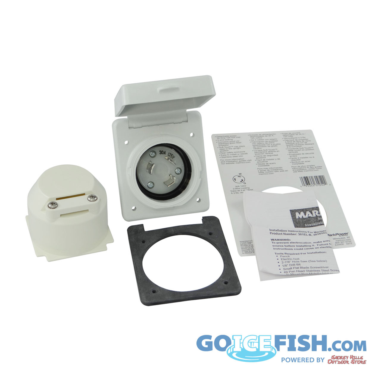 Park Power 679-301ELRV Standard Power Inlet, White - GoIceFish