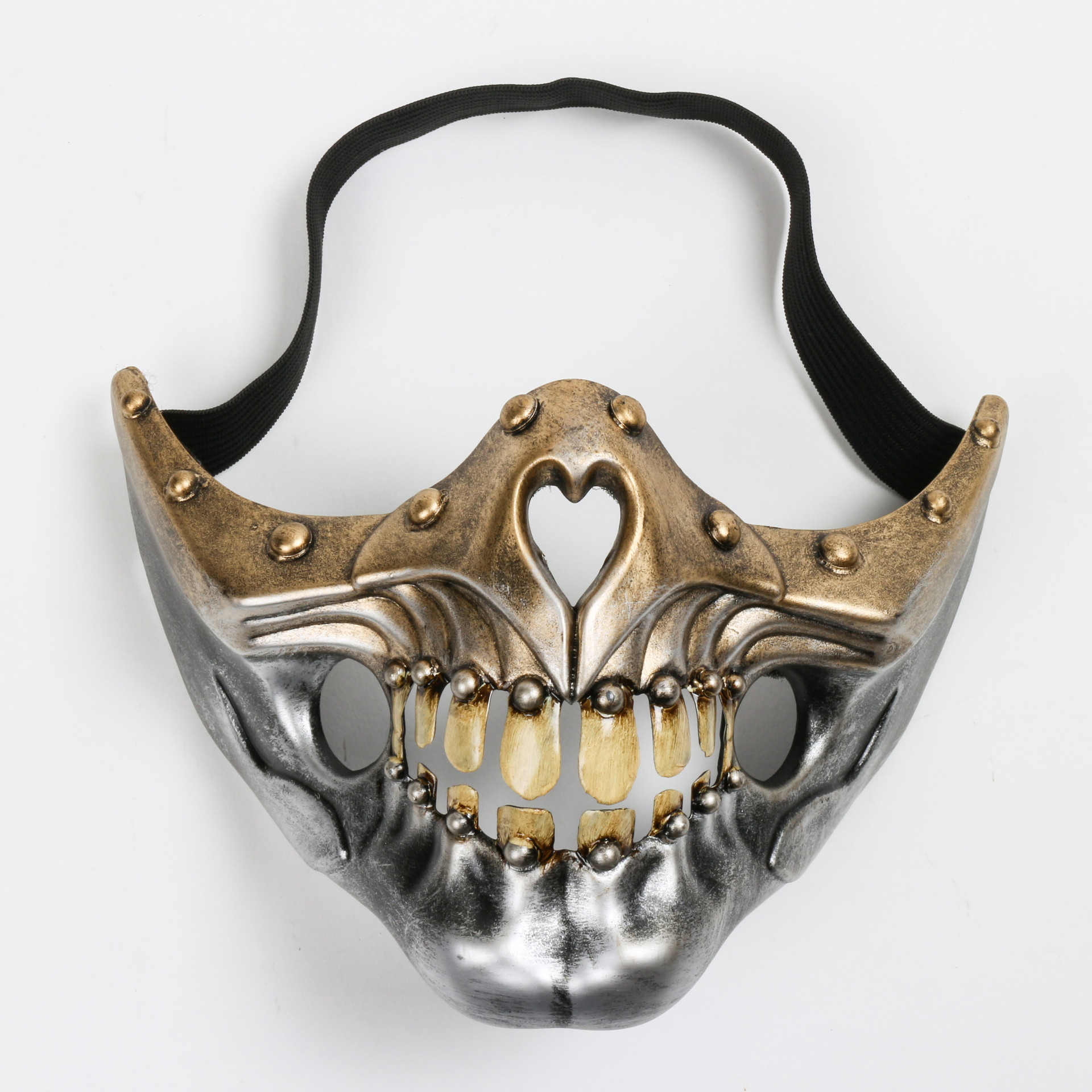 Steampunk Demon Skull Cosplay Mouth Silver Mask with yellow Teeth