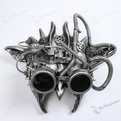 Steampunk Demon Devil Satan Masquerade Mask - Black Silver