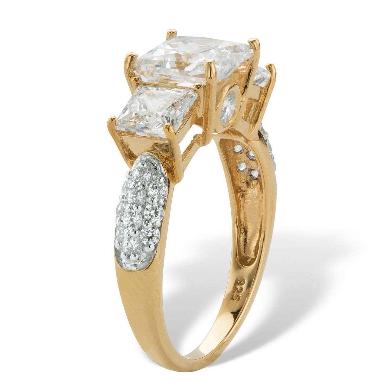 Princess Cut Cubic Zirconia 3 Stone Engagement Ring 3 06 Tcw In Solid