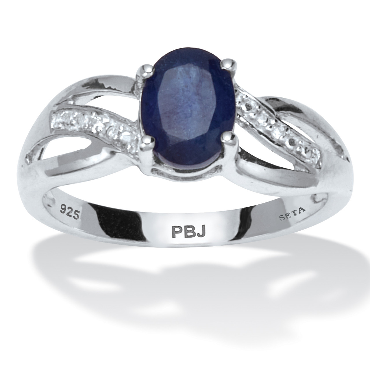 1.92 TCW Oval Cut Genuine Blue Sapphire and White Topaz Sterling Silver ...