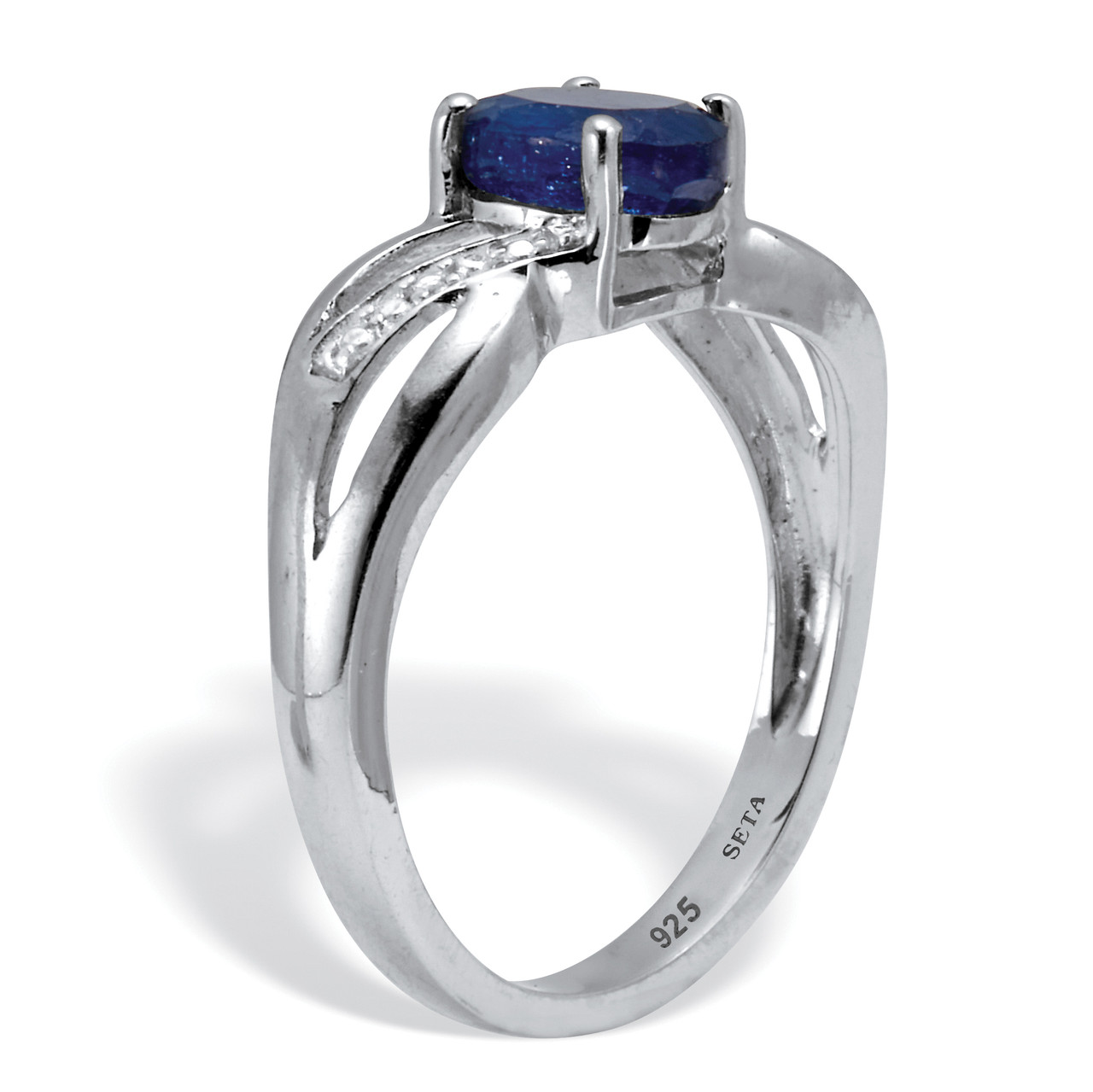 1.92 TCW Oval Cut Genuine Blue Sapphire and White Topaz Sterling Silver ...