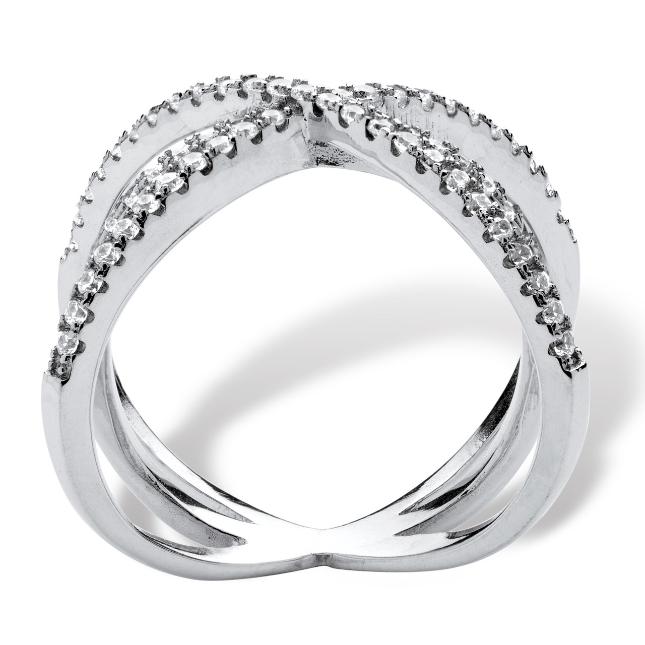 .57 TCW Cubic Zirconia Sterling Silver Micro Pave Crossover Ring ...