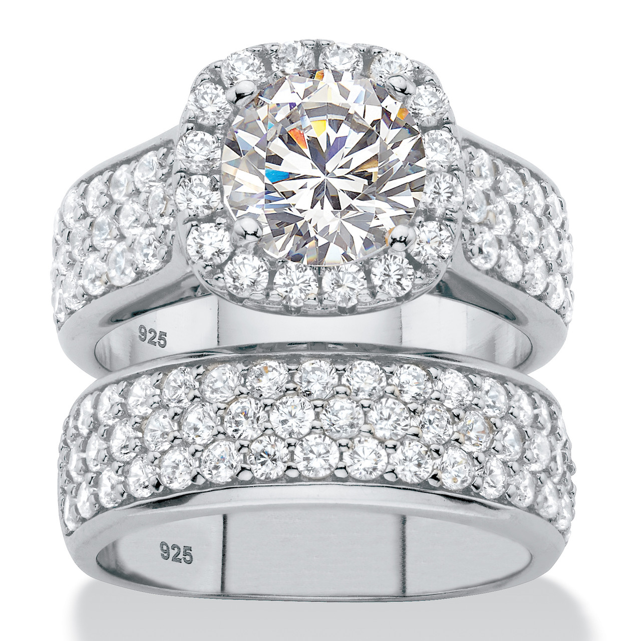 4.43 TCW Round Cubic Zirconia 2-Piece Halo Bridal Wedding Ring Set in ...