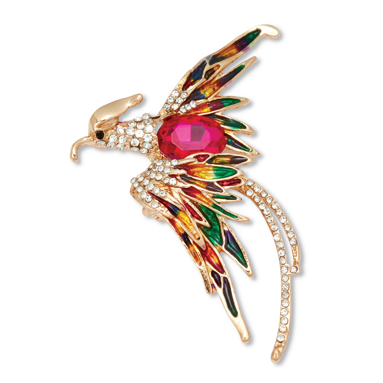 Oval Cut Pink Crystal and Enamel Goldtone Flying Phoenix Pin Pendant ...