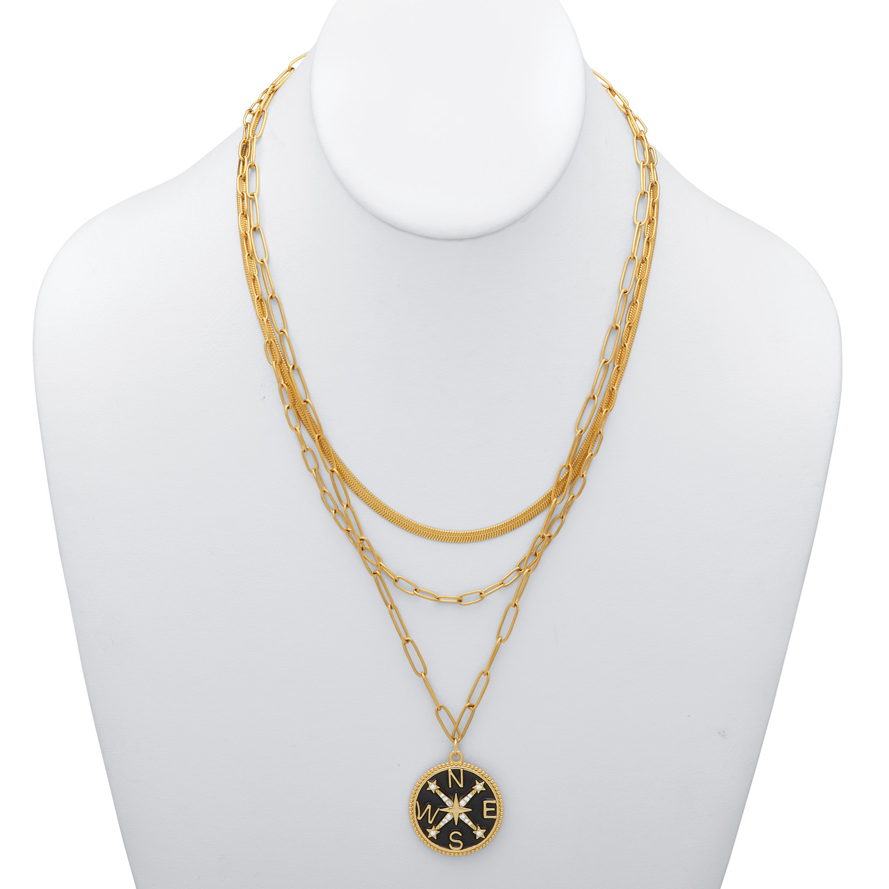 Yellow Gold Ion-Plated Multistrand Crystal Enamel Compass Layered ...