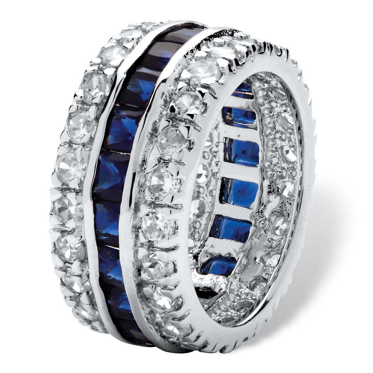 6.66 TCW Princess-Cut Blue Cubic Zirconia White Cubic Zirconia Accent ...