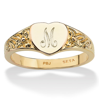 Personalized Heart-Shaped Initial Ring Yellow Gold-Plated - PalmBeach ...
