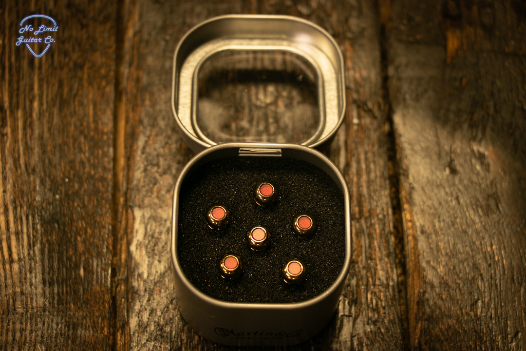 Martin Luxe Bridge Pins (Red Dot Gold) at No Limit Guitar Co