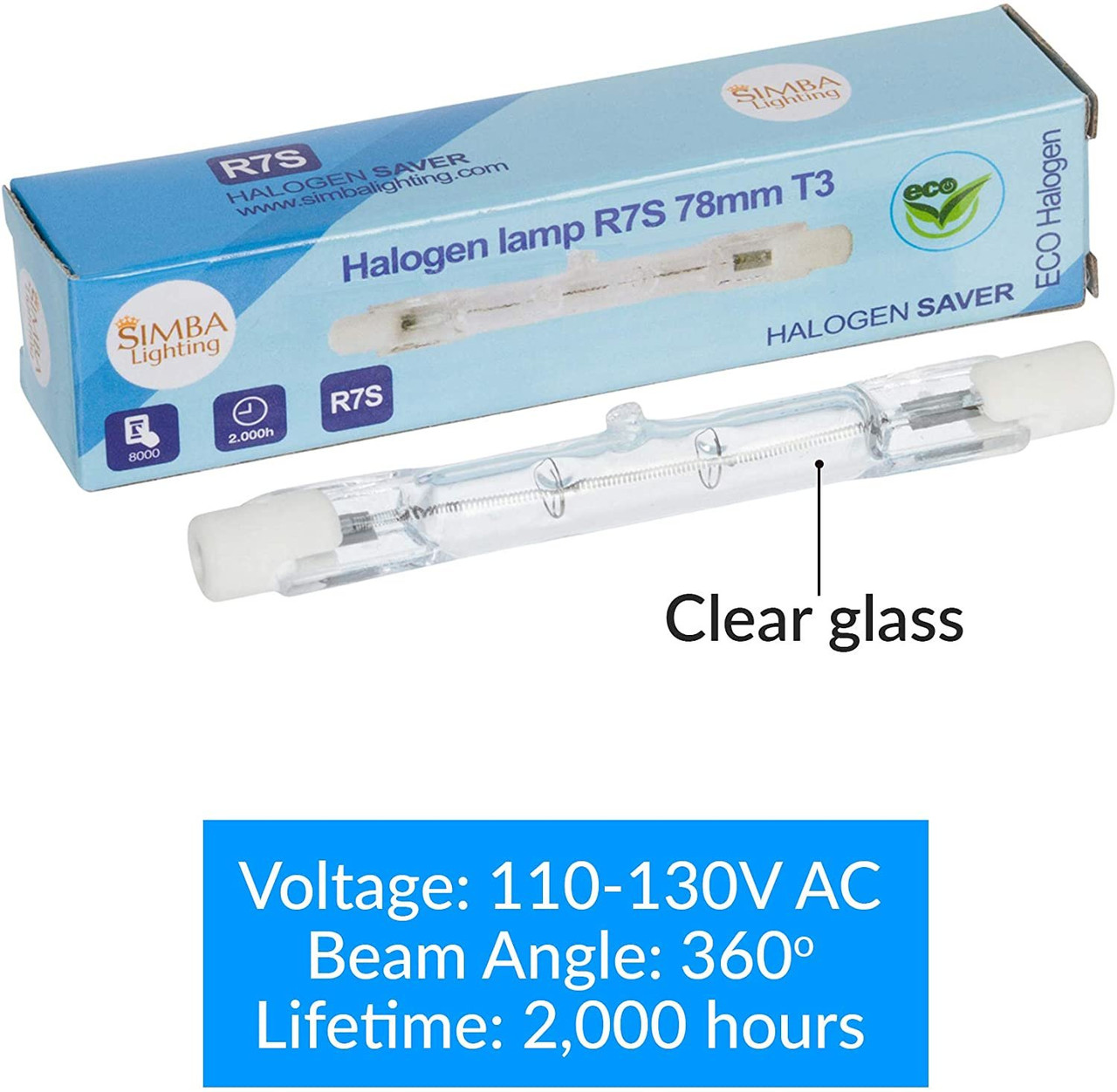 Simba Lighting® Halogen R7s 78mm 120V 100W T3 J Type Double Ended Bulbs ...