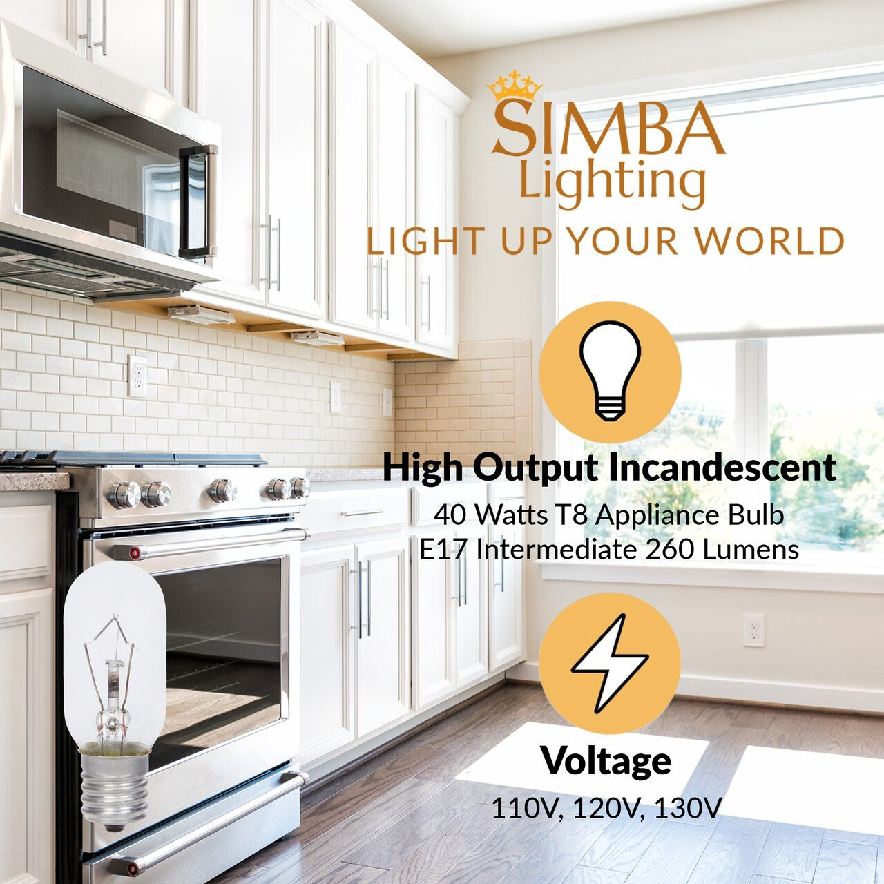 Simba Lighting® Incandescent Appliance Light Bulb T8 40W E17 ...