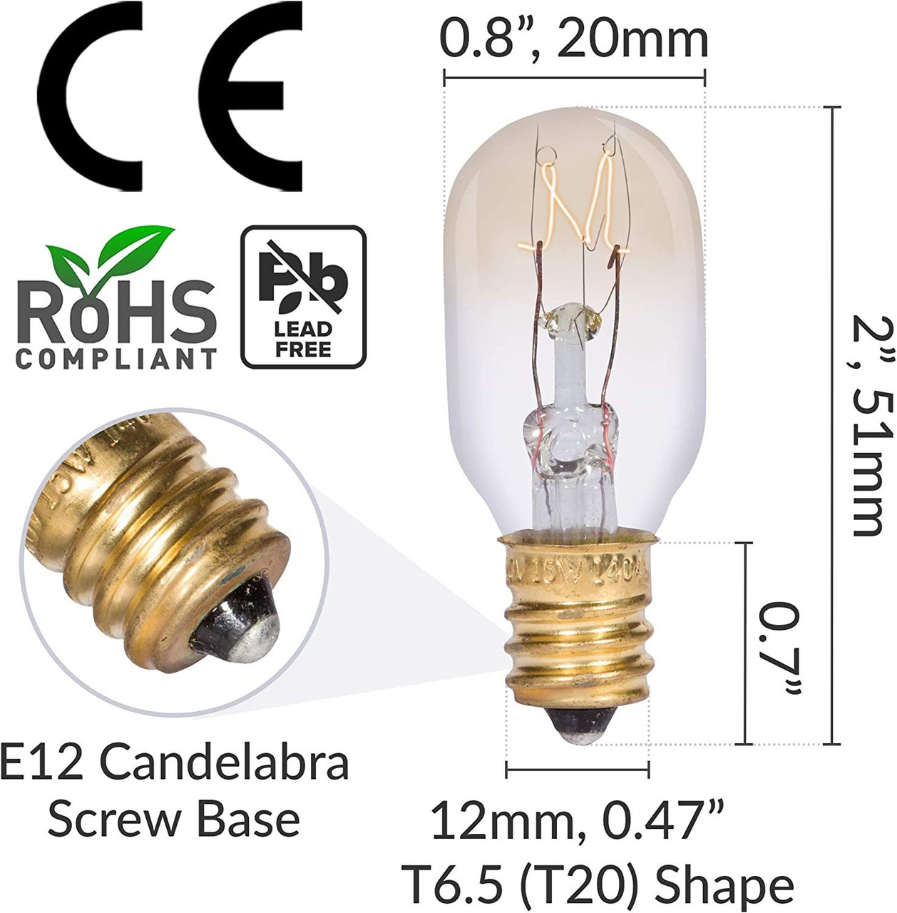 Simba Lighting® T6.5 25W Replacement Bulb Mini Tube Shape 120V, E12 ...