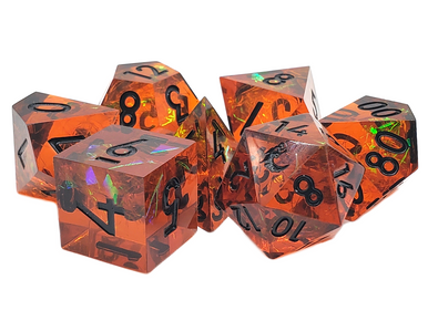 Old School Dice: Sharp Edged 7-Piece Dice Set - Exploding Pumpkins ...