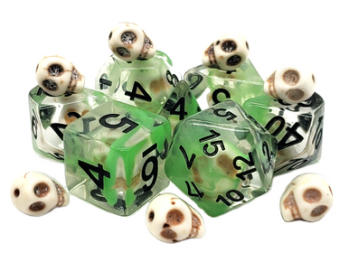 Old School 7 Piece DnD RPG Dice Set: Infused - Skull w/ Green - Old ...
