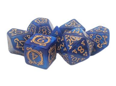 Old School 7 Piece DnD RPG Dice Set: Rune Dice - Coiled Serpent - Blue ...