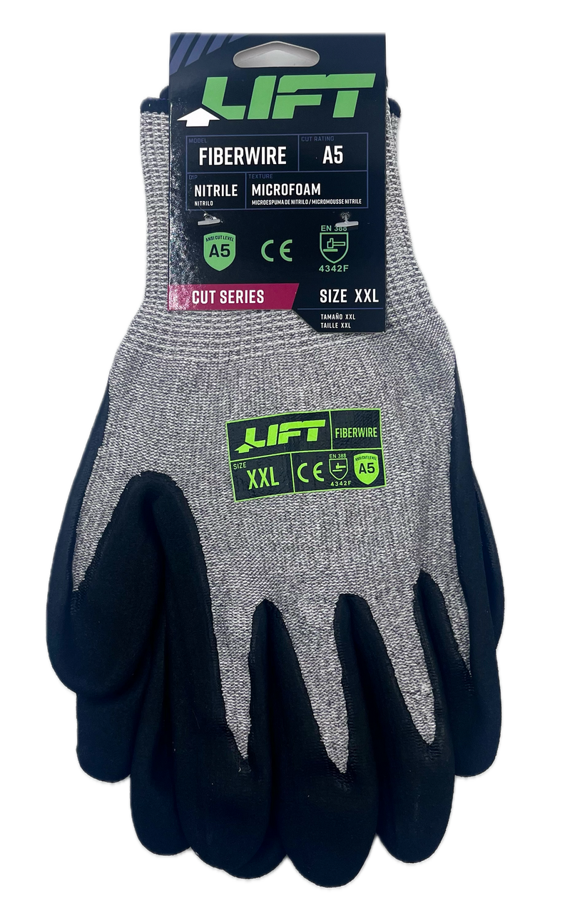 Lift Safety GFN 19YXXL Size XXL Fiberwire Microfoam Nitrile Coated Safety Gloves Hartmann Variety