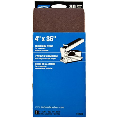 Norton (48675) Aluminum Oxide 4'' x 36'' Sanding Belt, 80-Grit, Package ...