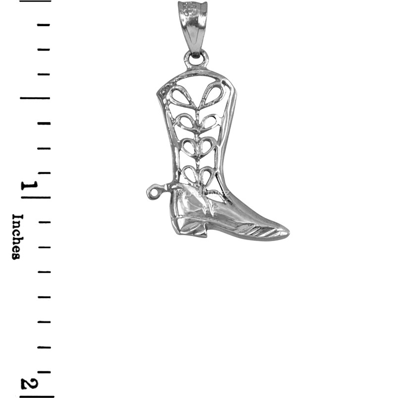 Sterling Silver Polished Filigree Western Cowboy Boot Pendant Necklace