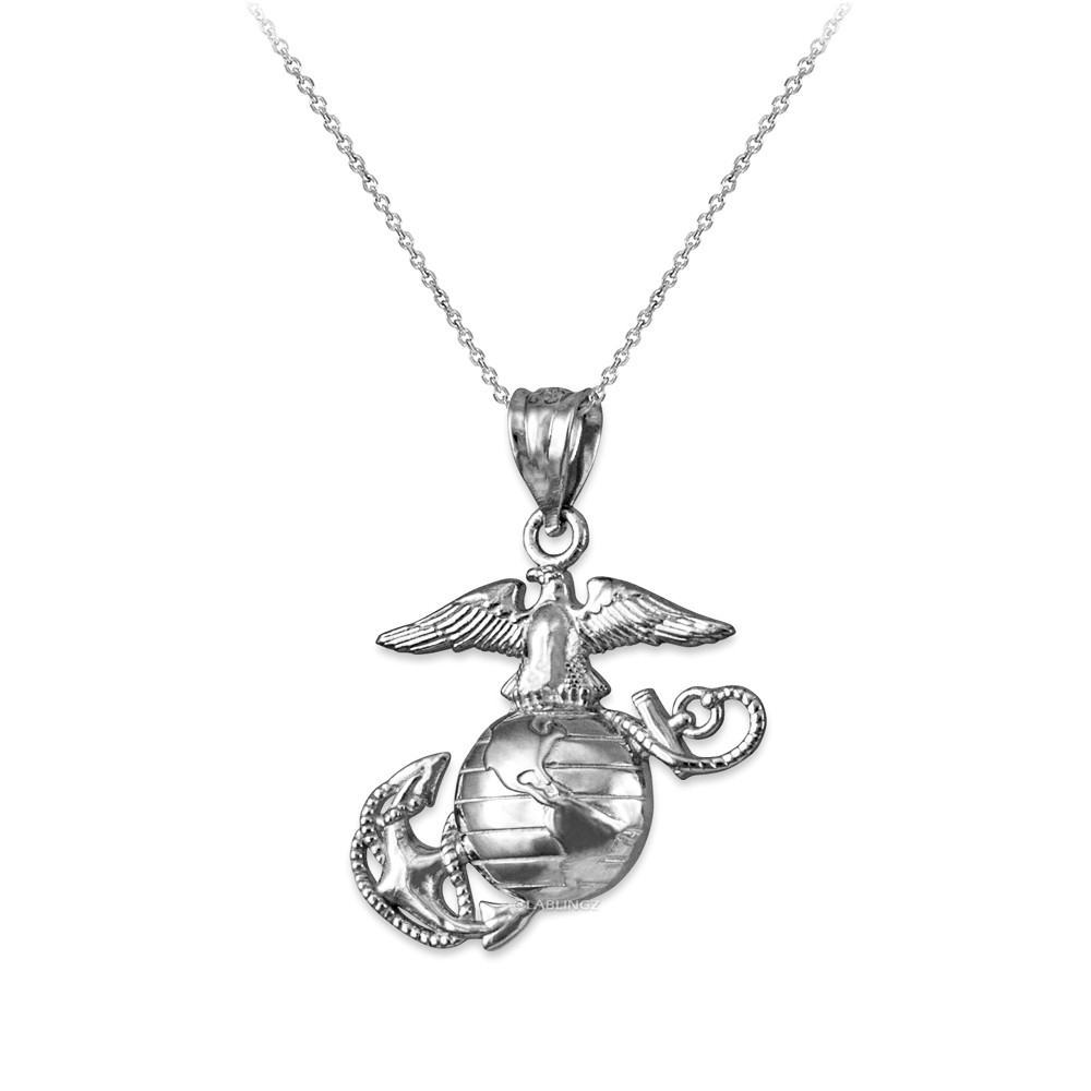 Sterling Silver US Marine Corps (USMC) Charm Necklace | Military Jewelry