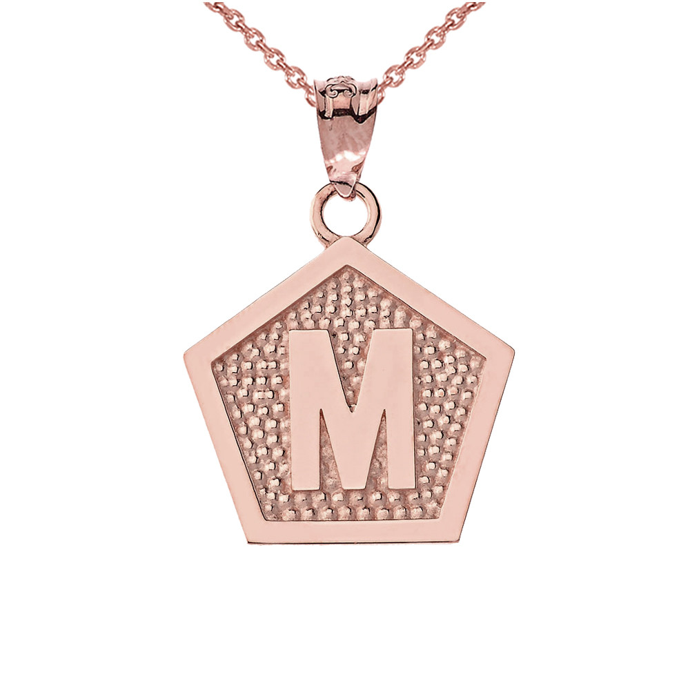 Rose Gold Letter "M" Initial Pentagon Pendant Necklace