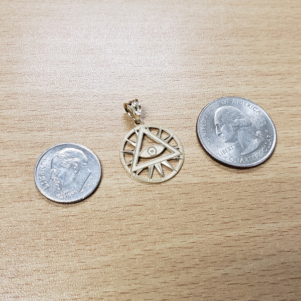 Yellow Gold Eye of Providence Illuminati Charm Necklace