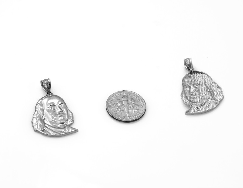 White Gold Benjamin Franklin Pendant Necklace
