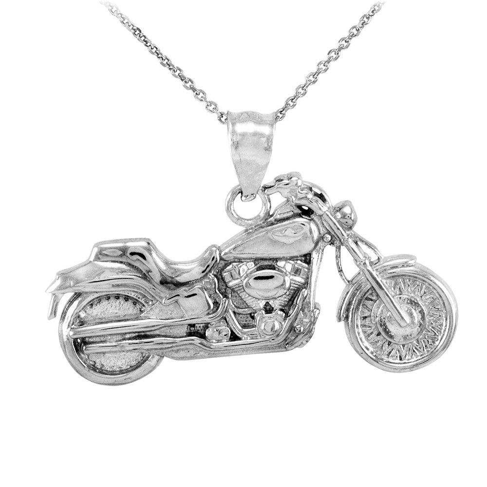 Sterling Silver Motorcycle Bike Pendant Necklace