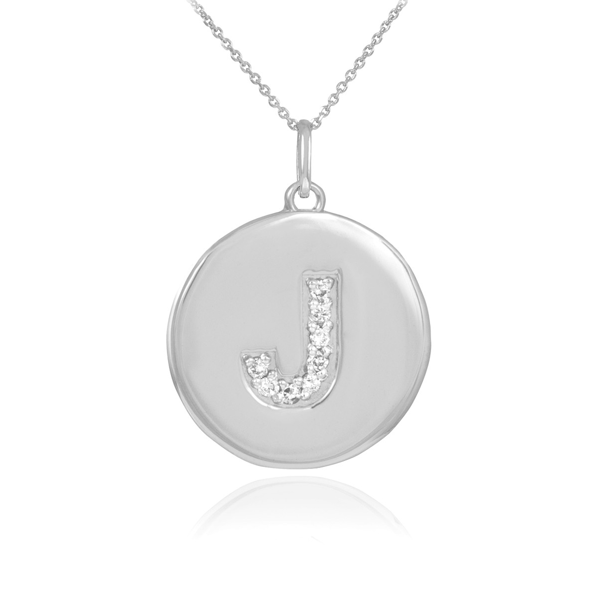 Initial "J" Disc Necklace | Initial "J" Disc Pendant | White Gold ...