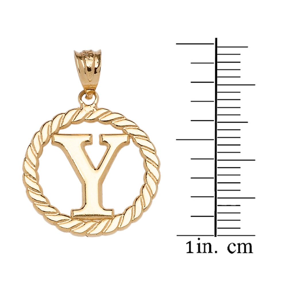 Yellow Gold "Y" Initial in Rope Circle Pendant Necklace